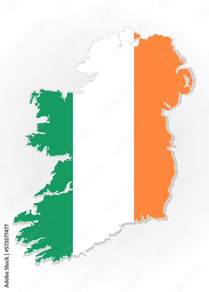Map of the Republic of Ireland with national flag isolated on white ...
