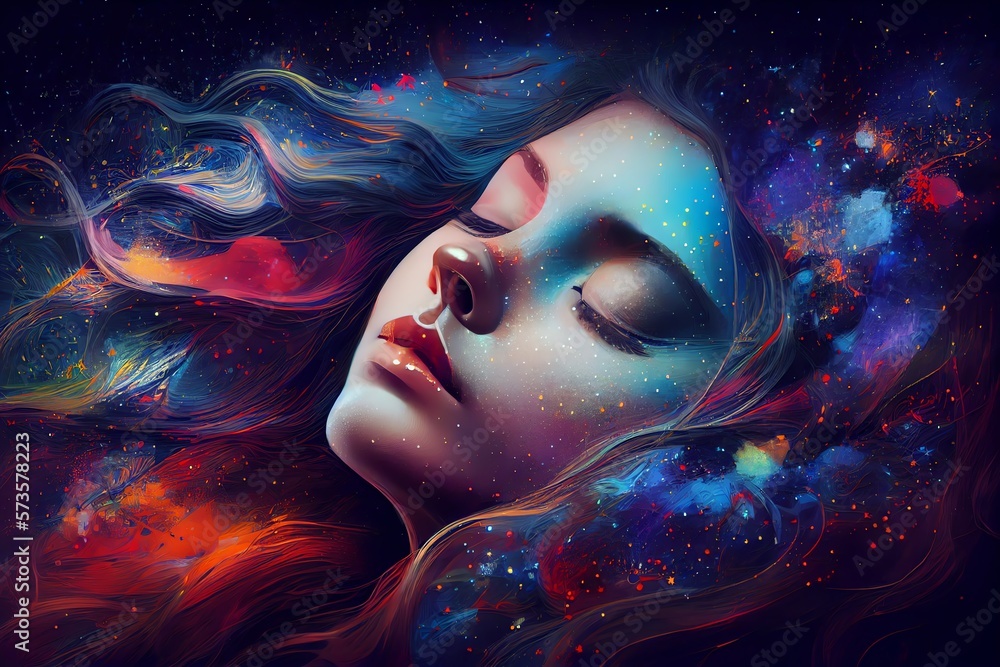 Abstract Woman Dream Decorated By Harmony And Endless Colors Of Star In ...