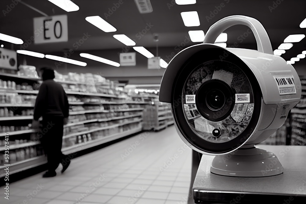 Cctv Observation Camera In A Supermarket -. Generative AI Stock ...