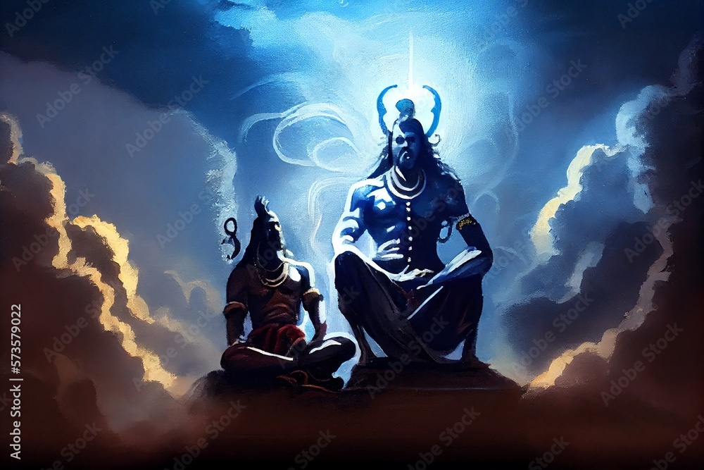 Painting Of God Mahadev And Lord Shiv With Clouds And Sun Rays Rays And ...