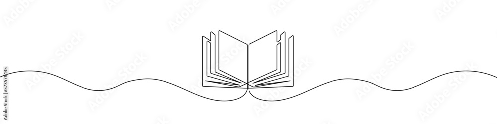 Continuous one line drawing silhouette of book. The book linear icon ...