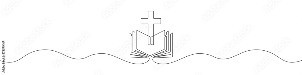 Continuous one line drawing silhouette of Bible. Bible linear icon. One ...