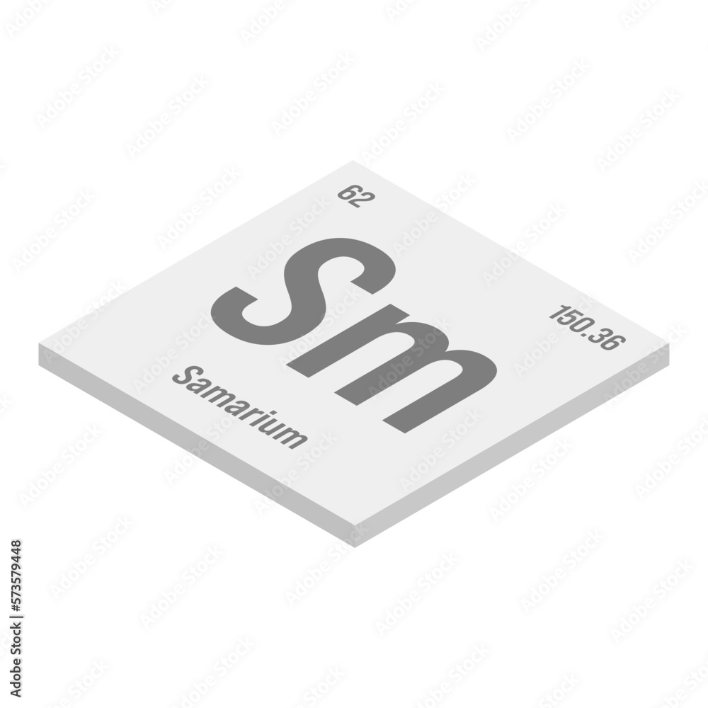 Samarium, Sm, gray 3D isometric illustration of periodic table element ...
