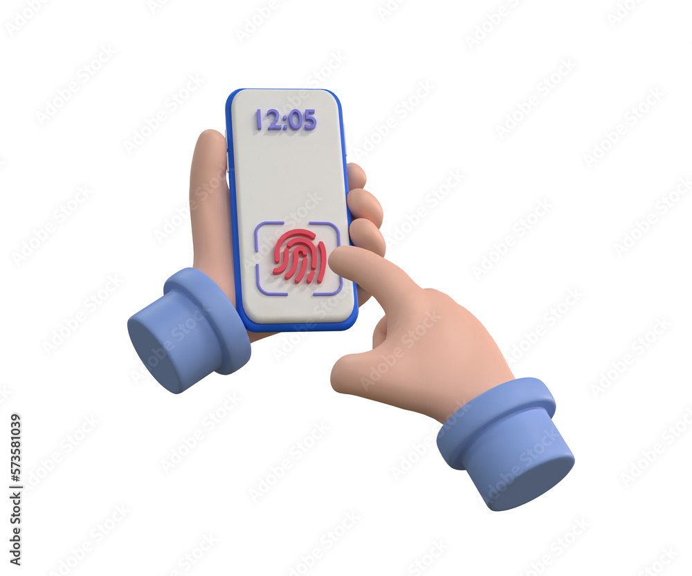 Hand holding smartphone with identification scannings of a fingerprint ...