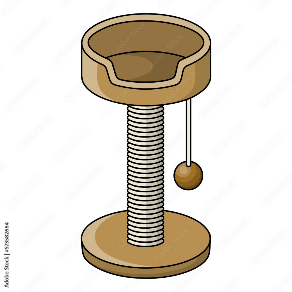 Cartoon cat scratcher with ball. Scratching post for domestic animal ...