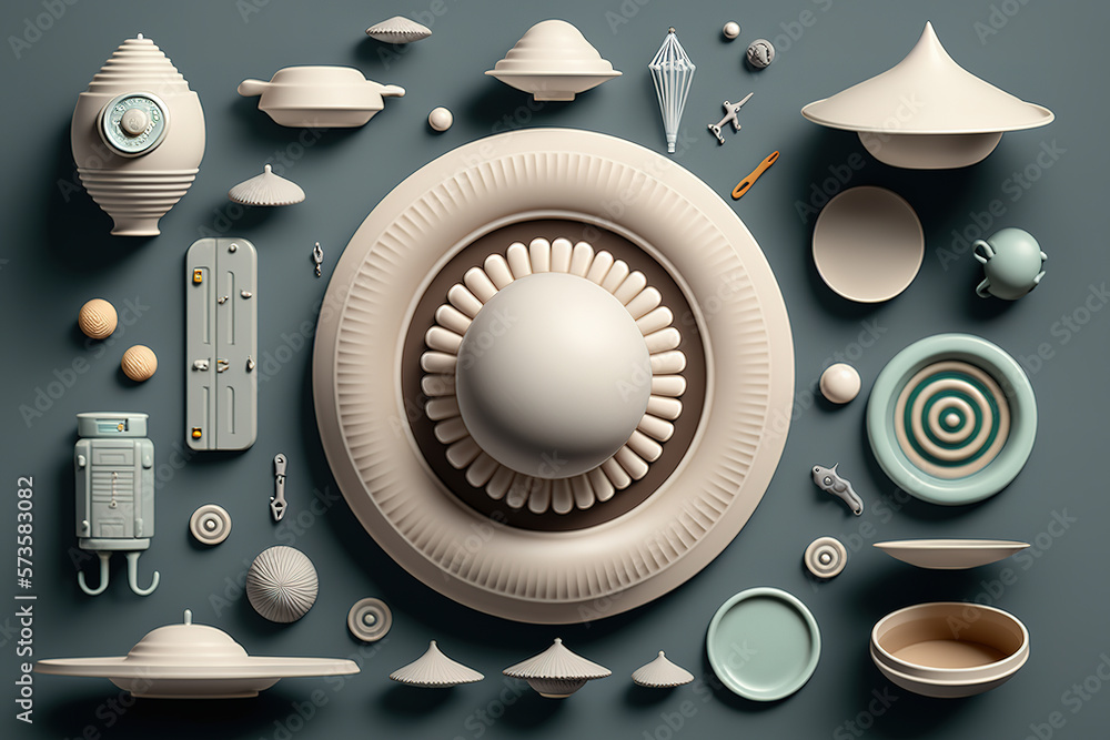 UFO design Flat Lay. UFO flying saucer with additional elements for ...