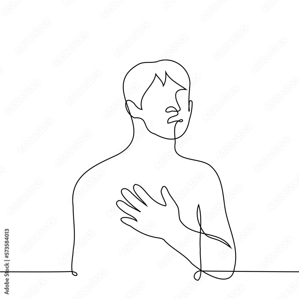 man clutching his chest with a grimace of pain - one line drawing ...