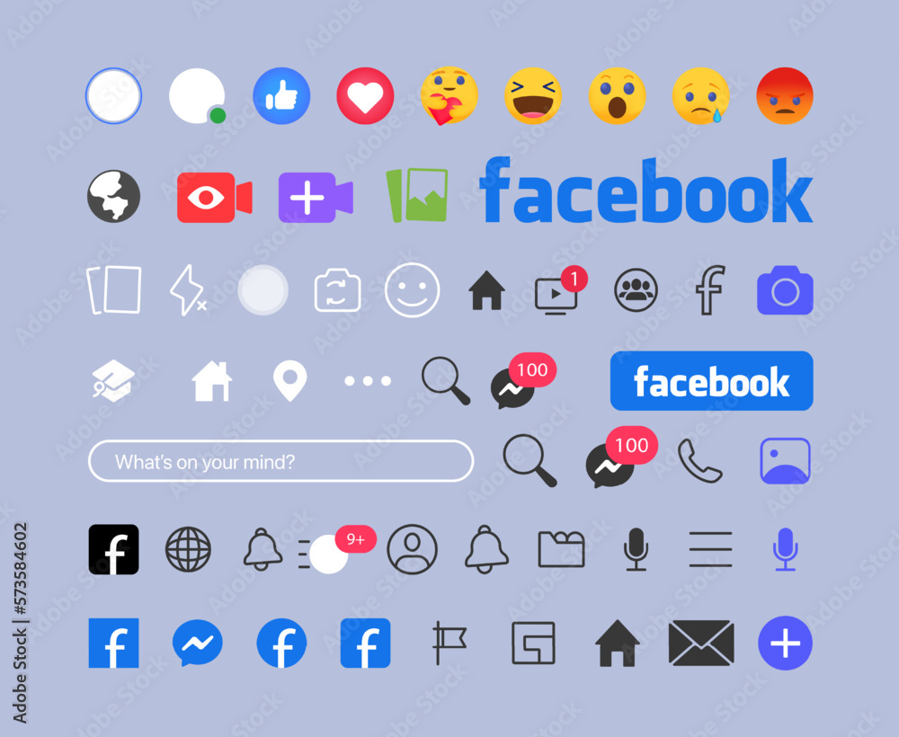 Facebook button icon. Set screen social media and social network ...
