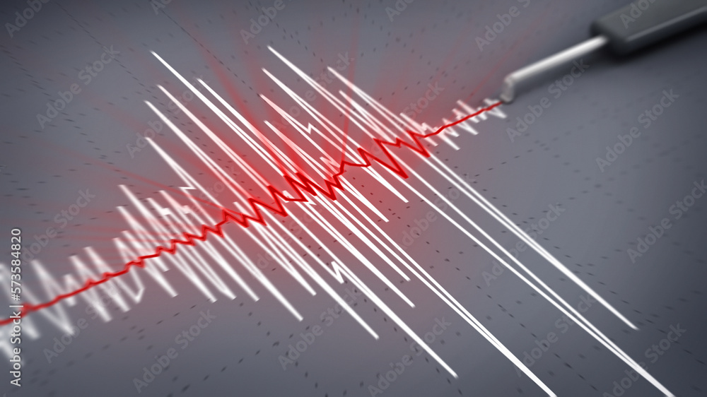 Seismic activity graph showing an earthquake. 3D illustration Stock ...