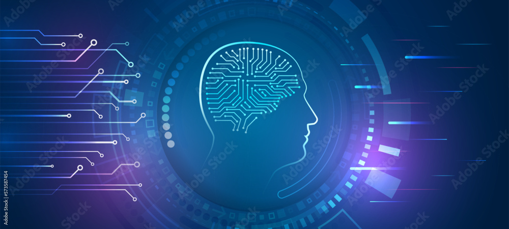 Digital brain, vector software digital code. The abstract face of ...