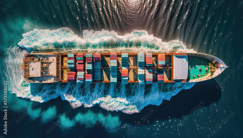 Aerial top view of cargo container business ship, global express in the ocean, logistic freight ...