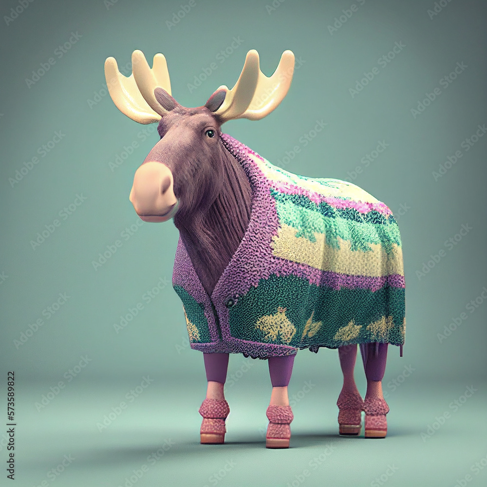 Realistic lifelike moose in retro vintage pastel colourful, mod twiggy ...