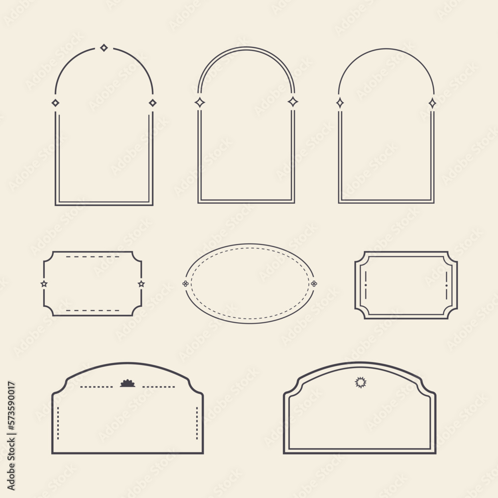 A large set of different, rectangular, oval, oriental style frames ...