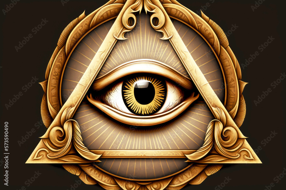 masonic symbol in form of all-seeing eye on triangle, generative ai ...