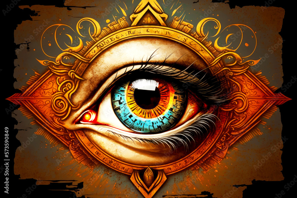 eye with all-seeing eye as symbol of mystical look, generative ai Stock ...