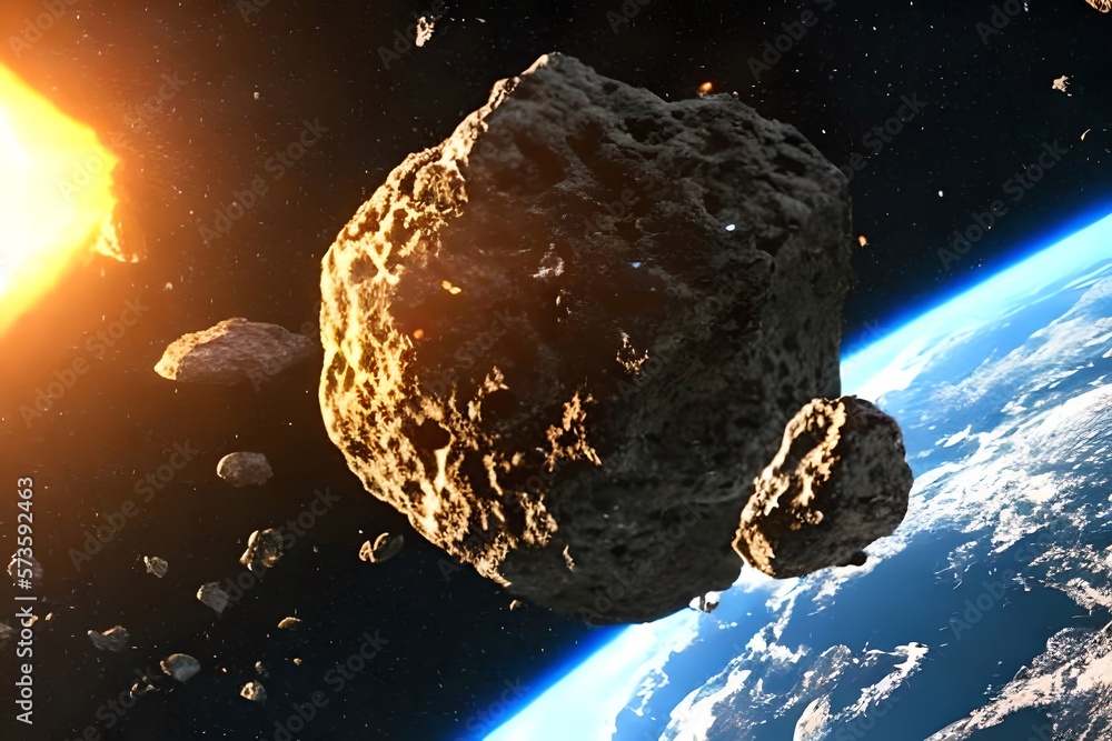 Asteroid Impact. End Of World. Judgment Day. Group Of Burning Exploding ...