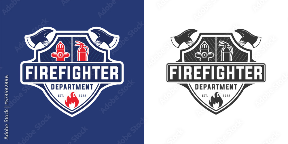 Firefighter logo silhouette, firefighter department emblem badge shield ...