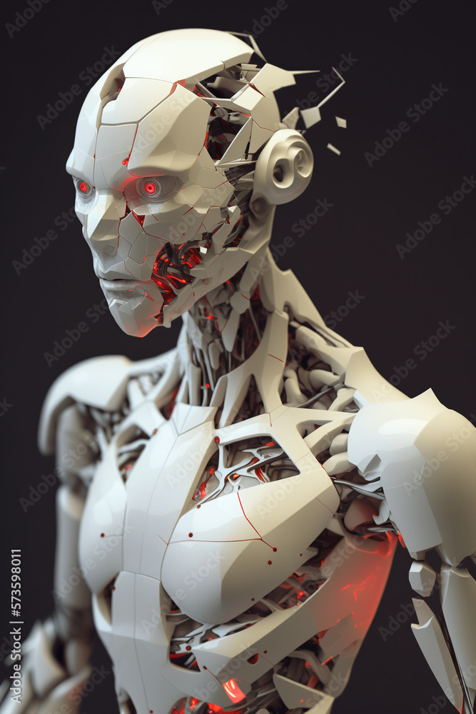 Generative ai illustration sci-fi futuristic humanoid incomplete robot. Stock Illustration ...