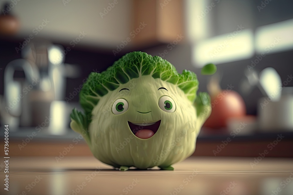 Cute Cartoon Cabbage on a Kitchen Counter (Created with Generative AI ...