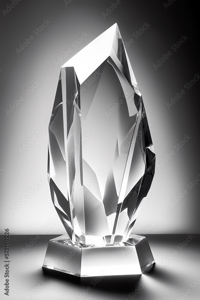 Realistic 3D blank shiny glass trophy award on light background. Mockup ...