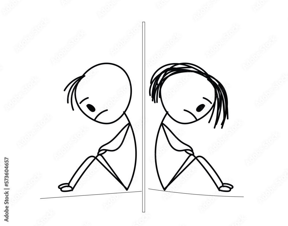 Vetor de Vector cartoon stick figure illustration of depressed,sad ...