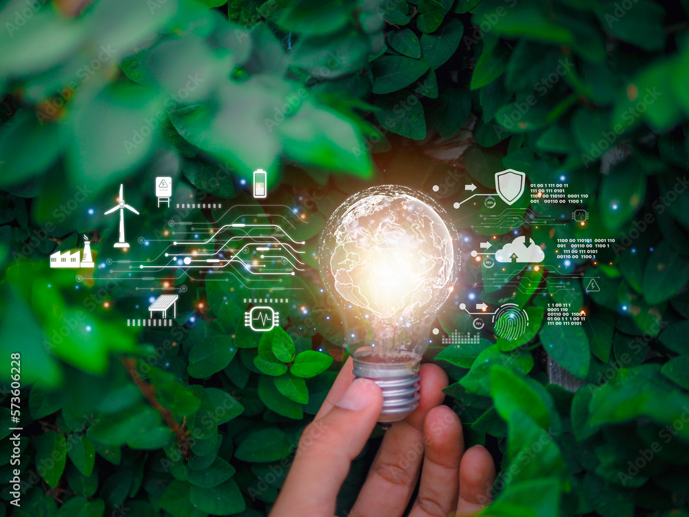 Industrial save energy and green technology ecology concept ...