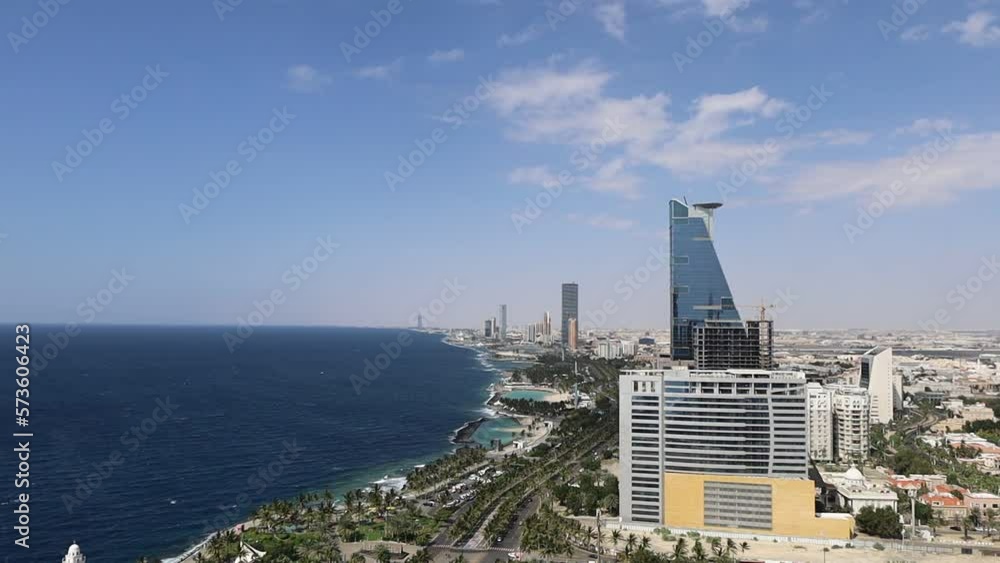 Jeddah , Saudi Arabia - Top view of Jeddah beach - Red Sea corniche by ...