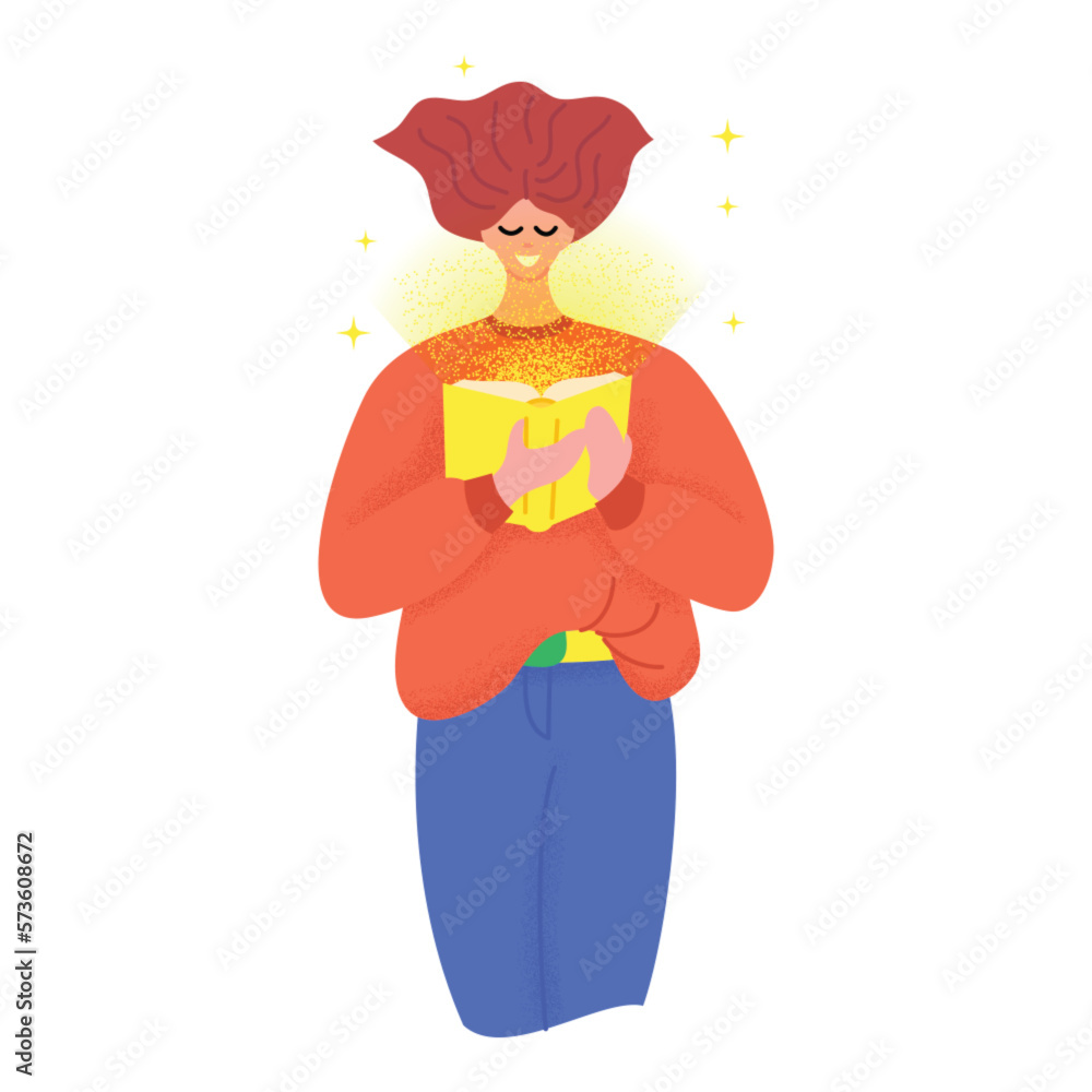 Cartoon Character Girl Hold Book and Reading Day Concept Learn and ...