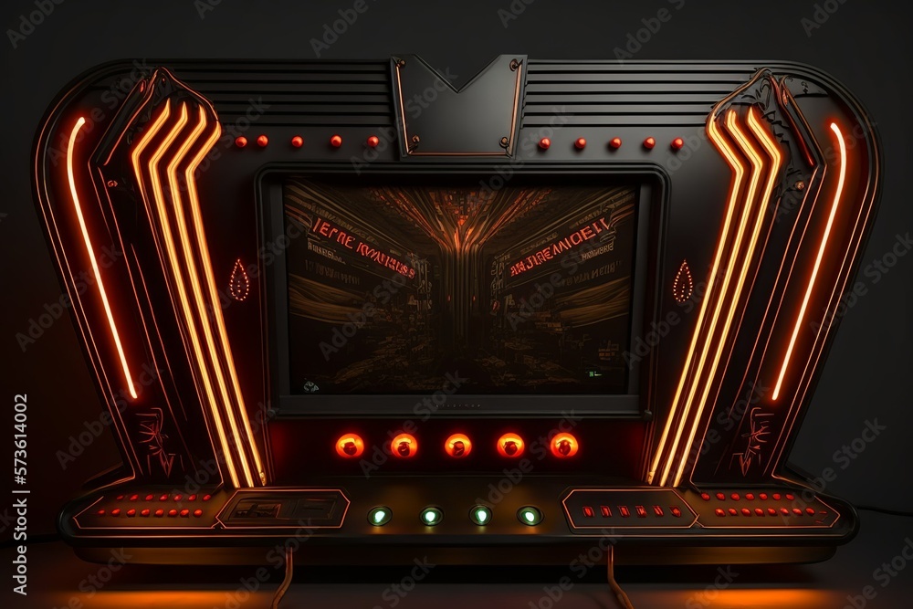 Dark sci-fi mechanical futuristic terminal monitor screen frame with ...