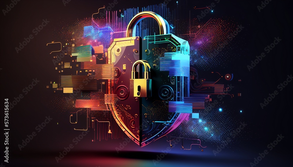 In this abstract cyberattack block concept, Generative AI, a shield ...