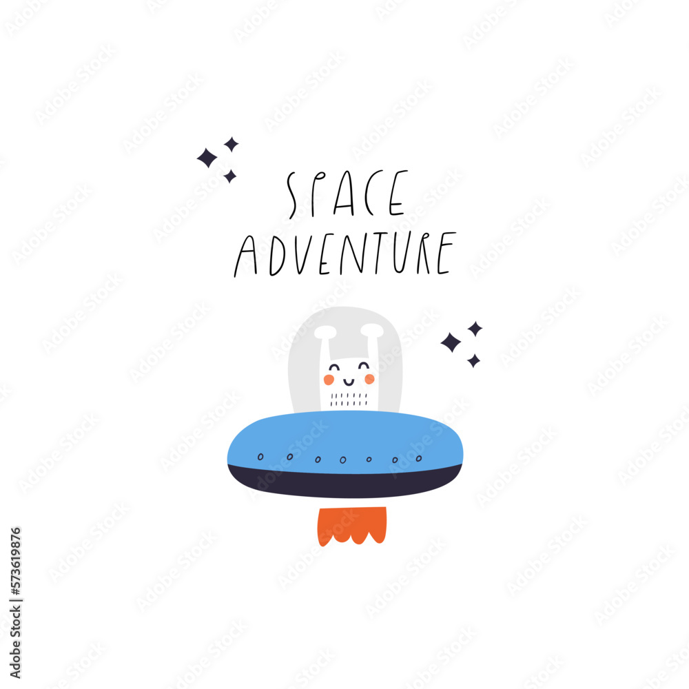 Space Adventure handwritten quote inscription and cute scandinavian ...