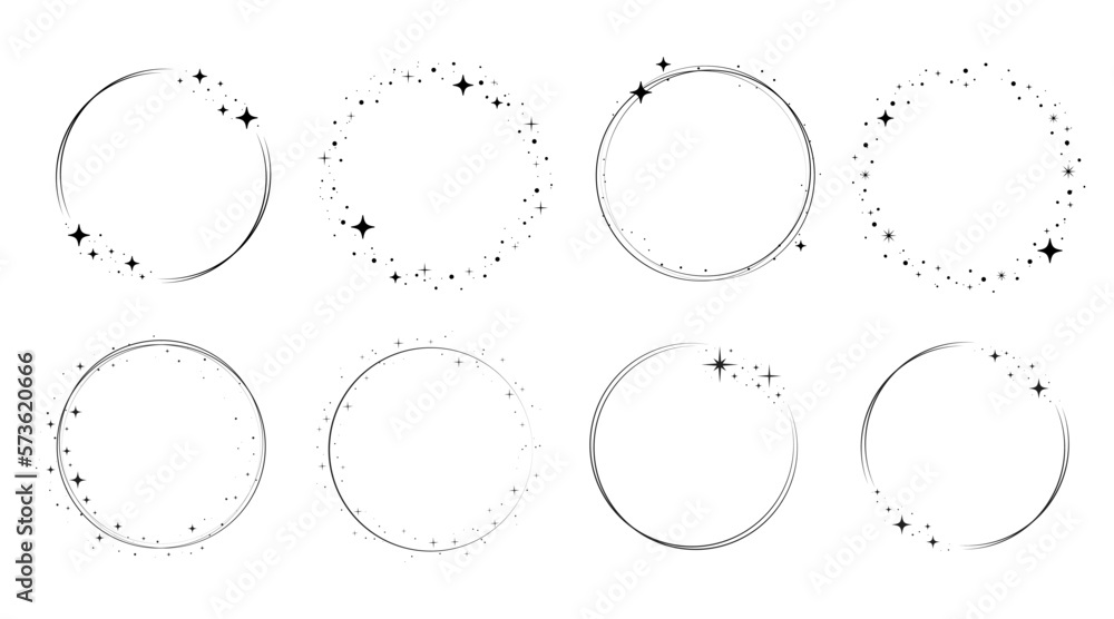Circle star border frame set. Sparkle circle frame. Wreath round ...