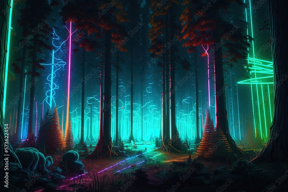 Cyber Sci Fi Futuristic Neon Laser Electric forest . AI generated art ...