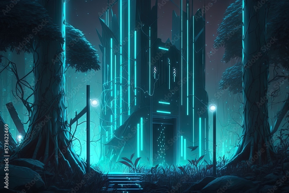 Cyber Sci Fi Futuristic Neon Laser Electric forest . AI generated art ...