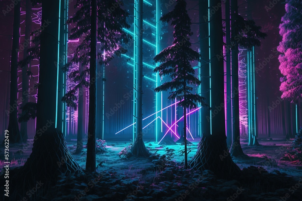 Cyber Sci Fi Futuristic Neon Laser Electric forest . AI generated art ...