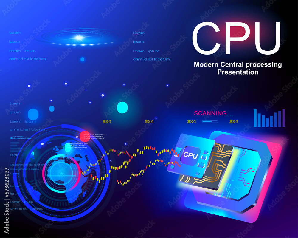 CPU. Powerful processor on futuristic cyber background. New generation ...