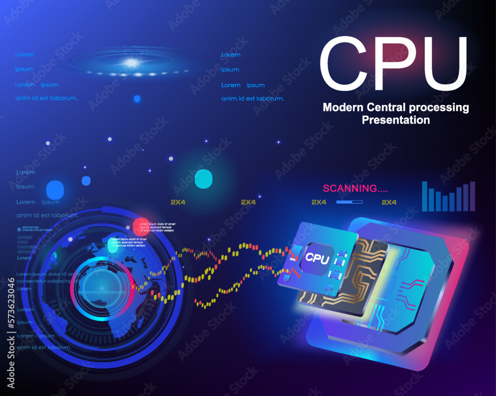CPU. Powerful processor on futuristic cyber background. New generation ...