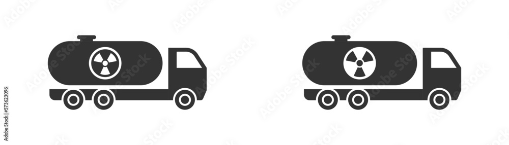 Tank truck icon with radiation symbol. Radioactive waste tanker. Vector ...