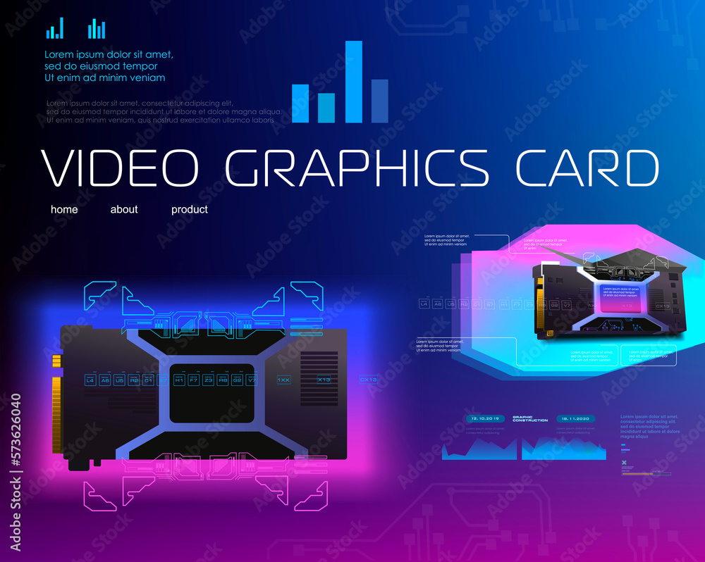 Realistic graphics card for computer. Presentation new video card ...