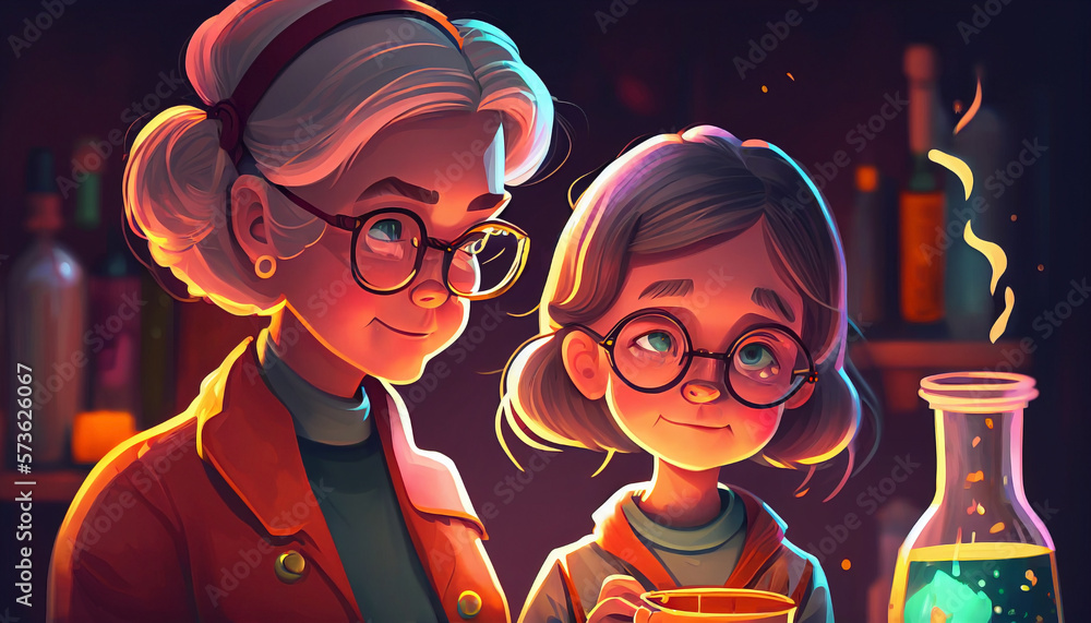 An older white-haired woman scientist makes chemical experiments with ...