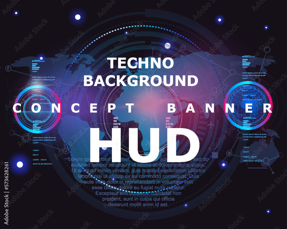 Techno background. Conceptual user interface with HUD, GUI, UI elements ...