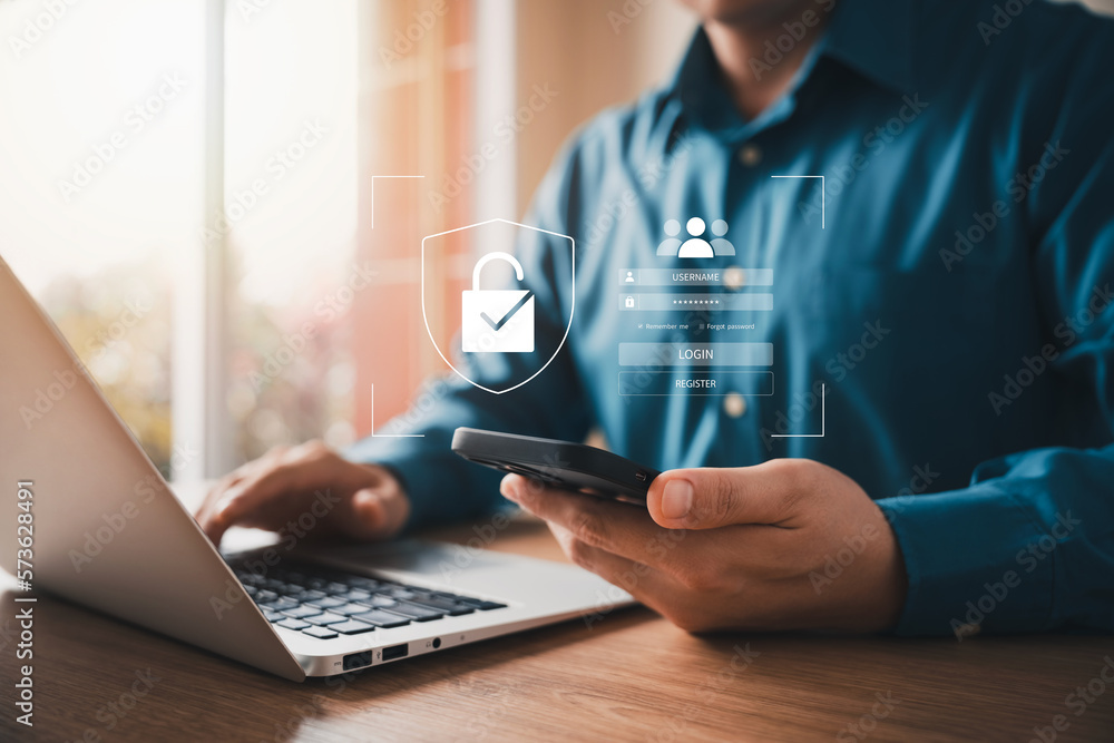 Cybersecurity and privacy concepts to protect data. Lock icon and ...