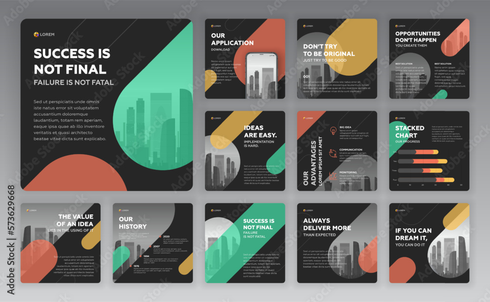 Social media post templates set with cityscape vector illustration on ...