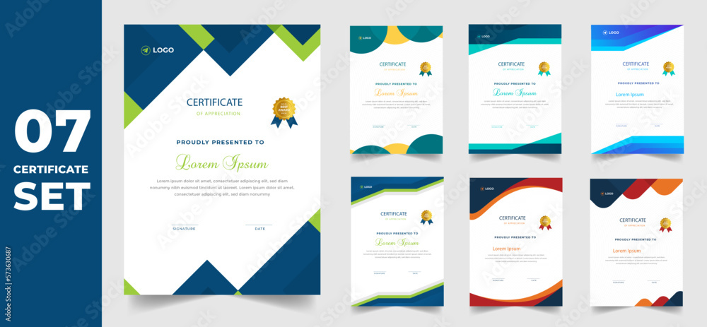 set of 7 Mega collection diploma Certificate template for achievement ...