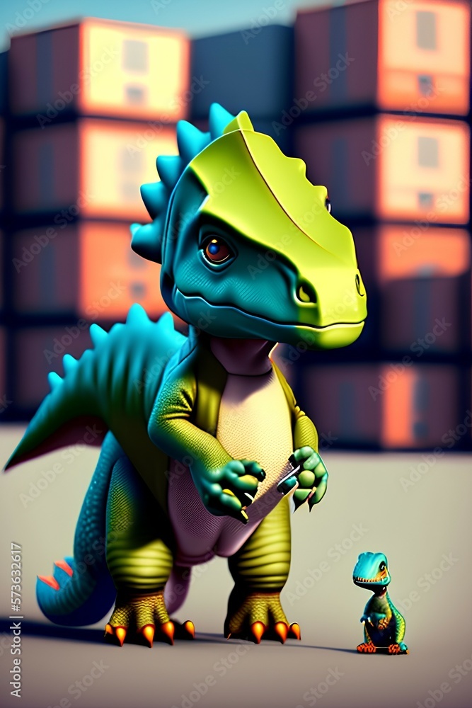 digital painting of a realistic baby dinosaur. the dinosaur is dressed ...