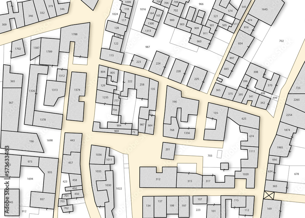 Imaginary cadastral map with buildings, land parcel and vacant plot ...