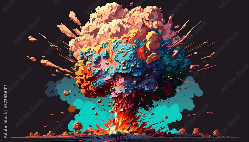 Pixel art explosion painterly generative AI Stock Illustration | Adobe ...