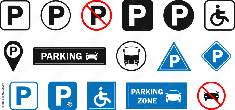Parking icon set. Car Parking Icon. Parking and traffic signs isolated ...