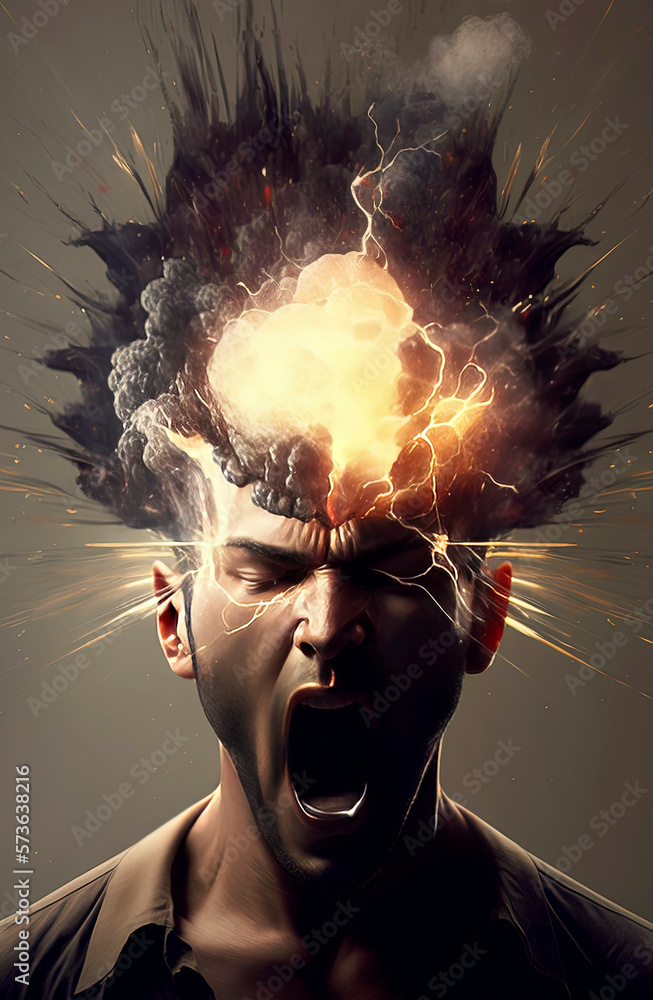 Generative AI illustration of Angry head with furious expression ...