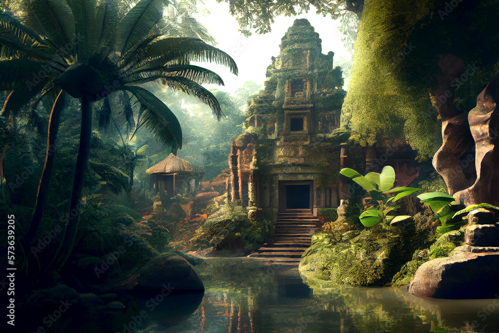 Maya civilization illustration depicting ancient ruins, pyramids, and ...